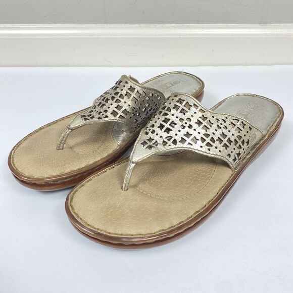 Bjorn | Shoes | Bjorn Sandals Womens Sz 8 Leather Gold Laser Cut Thong ...